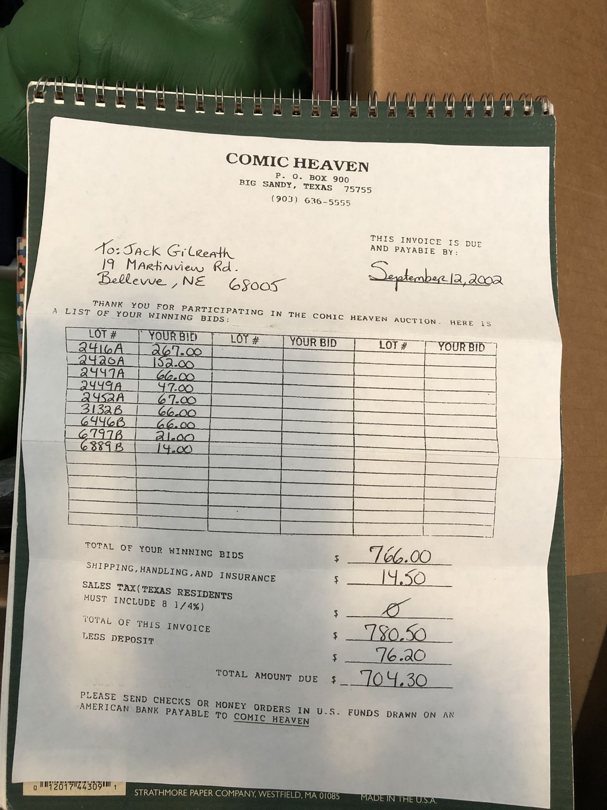 Comic Heaven invoice from 2002 - Comics General - CGC Comic Book ...