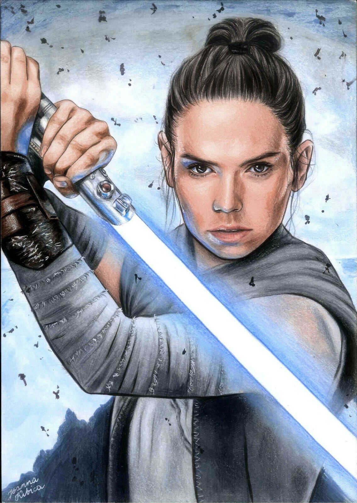 Rey Star Wars Drawing Sketch Art Movie Card Jedi Rise Chrome Palpatine ...