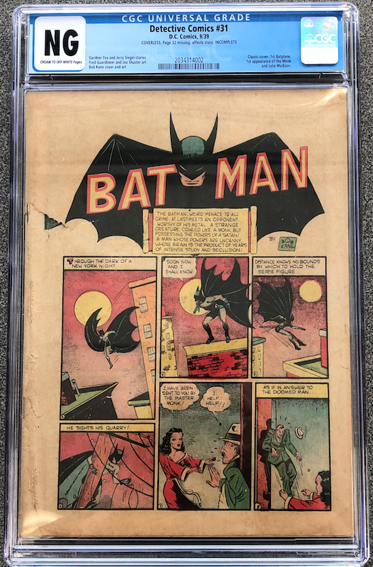 Detective Comics #31 CGC Universal (Coverless): FOR SALE - Golden ...