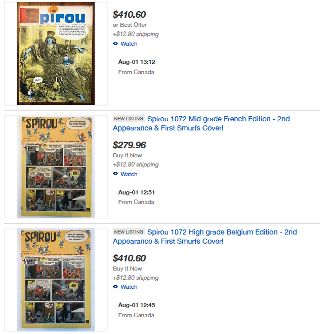 Raw Spirou 1072, 1460 & 1468 on eBay (First Smurfs Cover, First Smurfette & First Blonde ...
