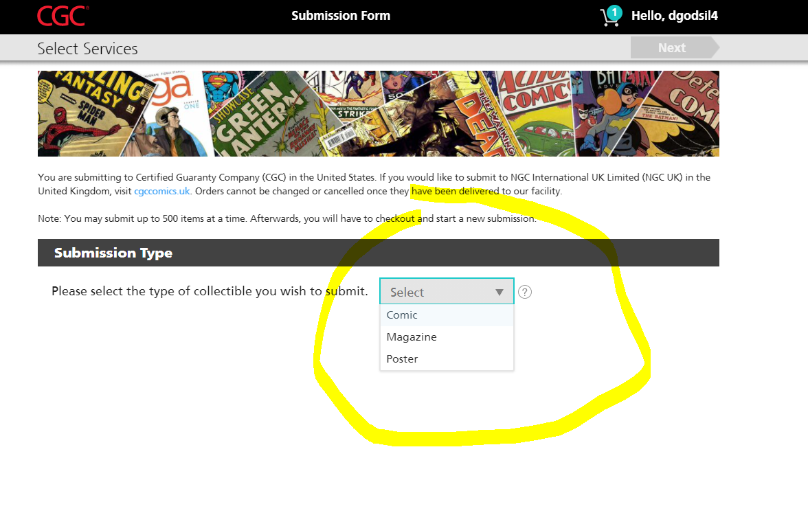 Trading Card online submission form drop down not working - CGC Cards ...