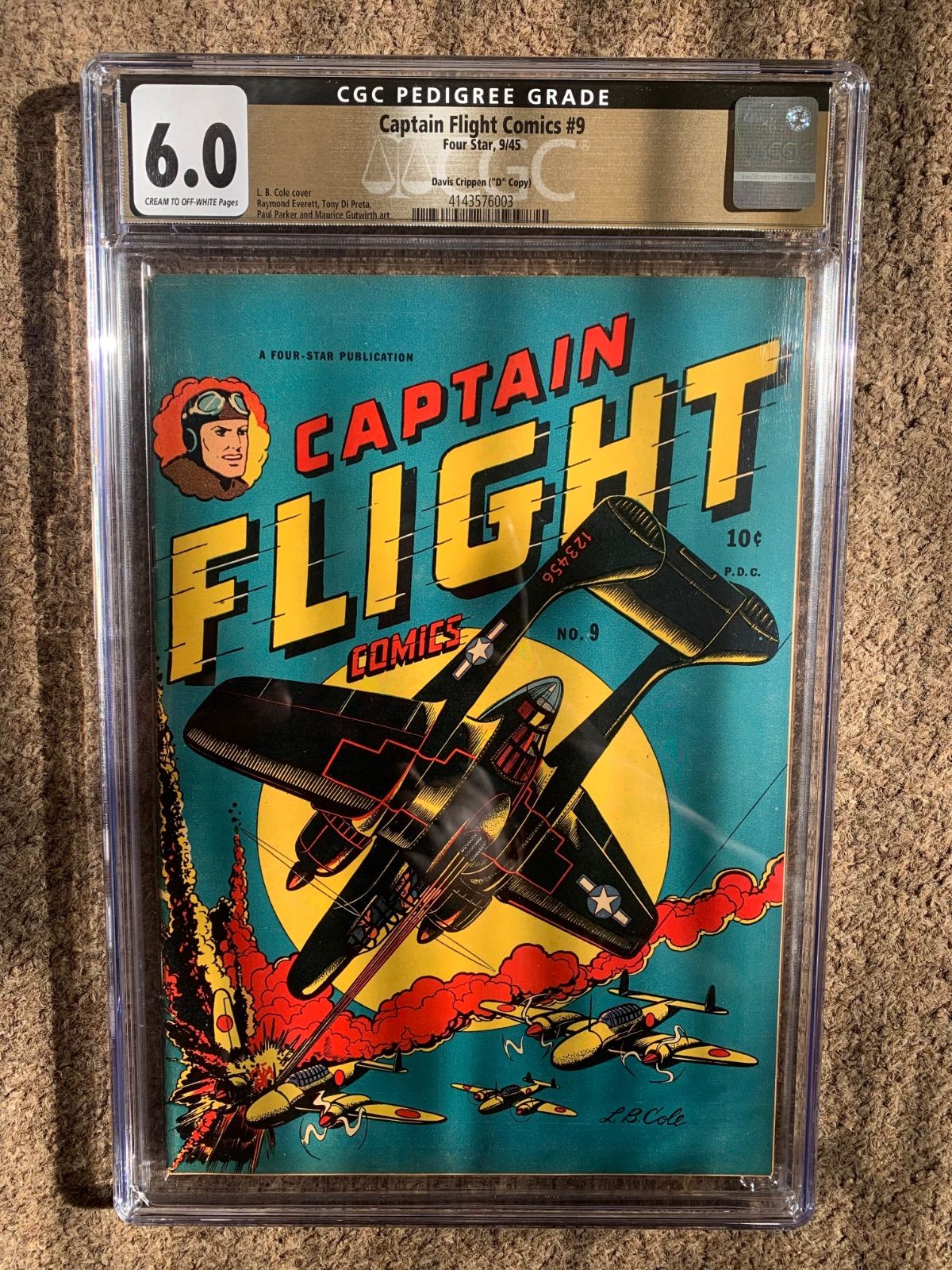 Captain Flight Comics #9 - CGC 6.0 - Davis Crippen Pedigree - Golden ...
