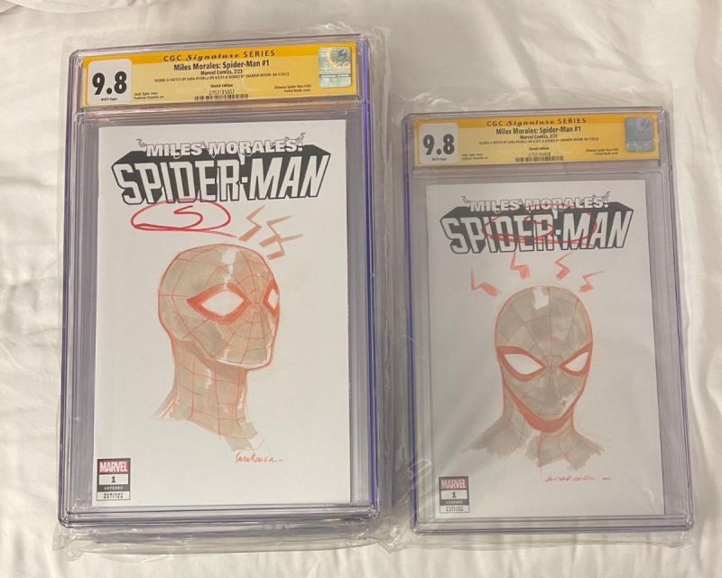 Graded 9.8 by Sara Pichelli Miles Morales artwork signed by Shameik Moore - Original Comic Art ...