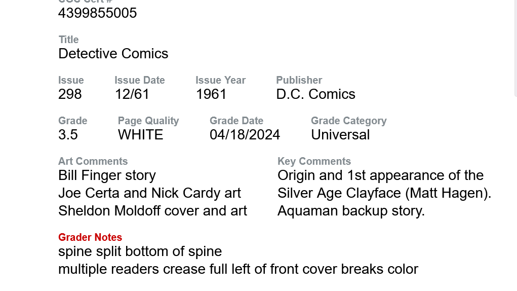 THE GRADE IS IN *** PGM Detective Comics 298 - Hey buddy, can you spare ...