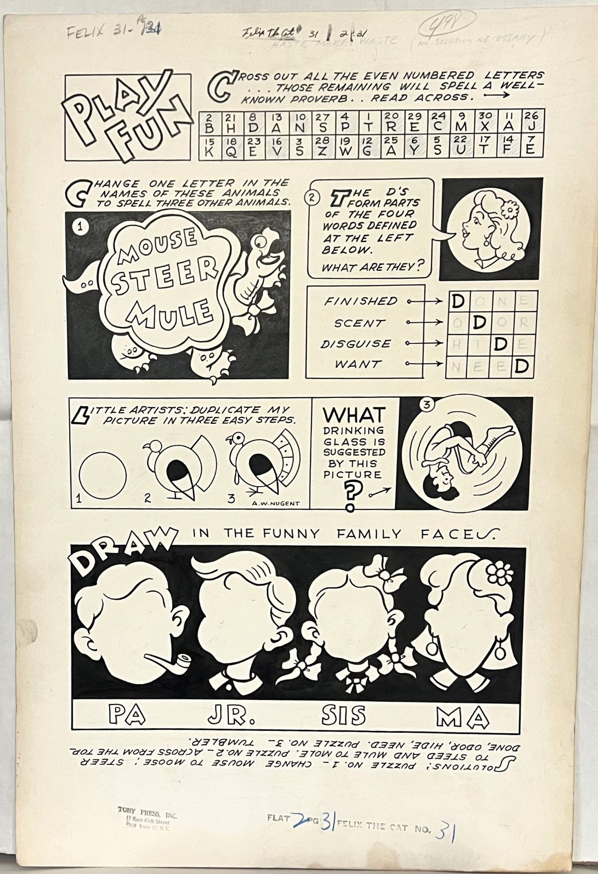 DINO COVER SOLD, PLAY FUN 1952 A. W. Nugent Activity Word Game Puzzle ...