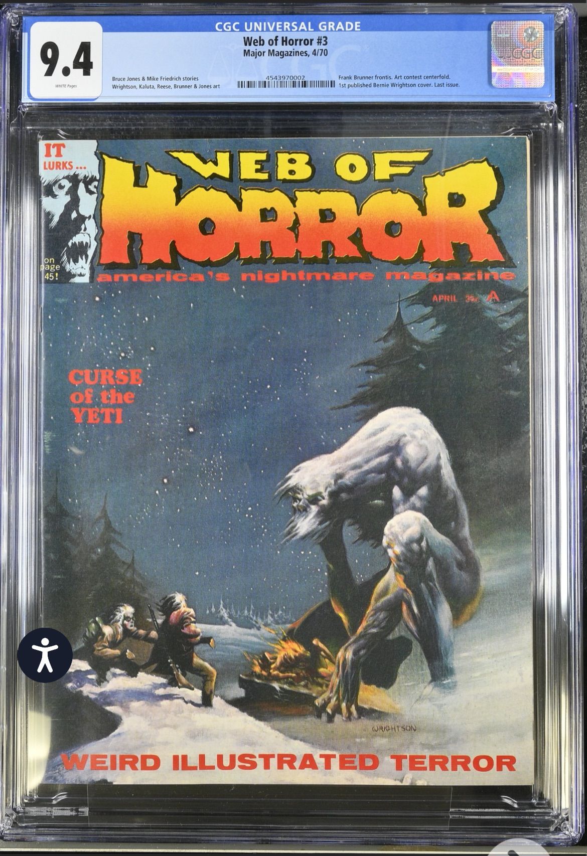 WEB OF HORROR 3 CGC 9.4 white Wrightson’s 1st Published cover tied for ...