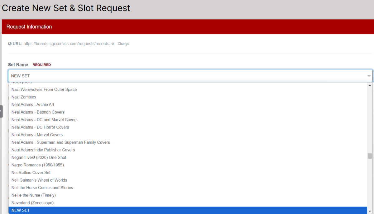 Should the new request form have "New Set" in set drop down? - CGC ...