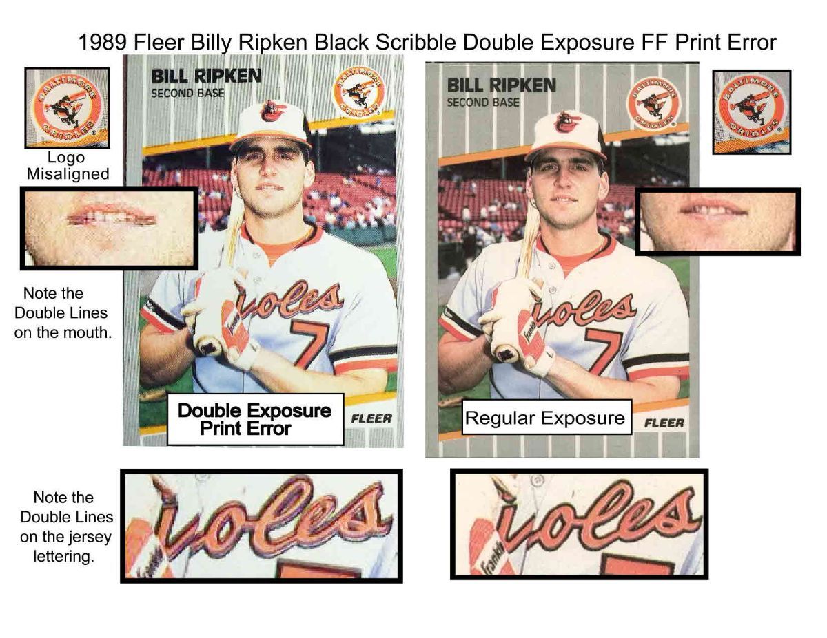1989 Fleer Billy Ripken F.F. Black Scribble Double Exposure Print Registration Error - Vintage ...