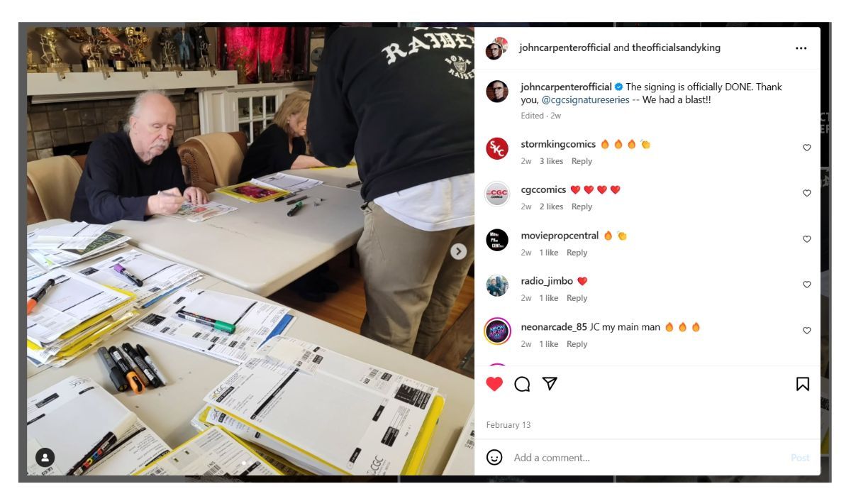 John carpenter signature return time? - SigSeries Event Central - CGC Comic Book Collectors Chat ...