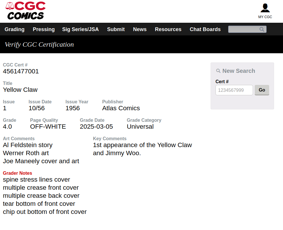 Closed: Yellow Claw #1 - CGC 4.0 - Off-White - Golden / Silver / Bronze ...